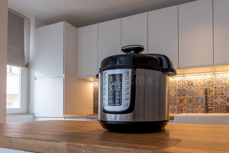 Modern Multi Cooker in the Kitchen Stock Image - Image of grey ...