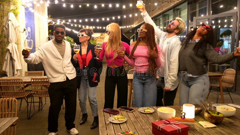 Modern People Celebrating Party Outside a Bar at Night Stock Footage ...