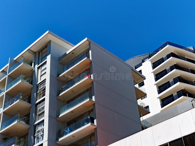 Modern Multi Story Building, Curved Glassed Facade Stock Image - Image ...