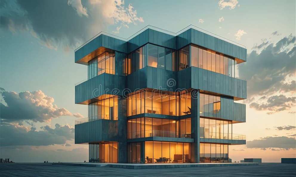 Modern, Multi-level Building with Unique, Angular Design and Glass ...