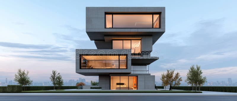A Modern, Multi-level Concrete Building with Large Windows and a ...