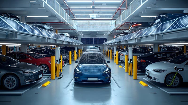 Modern Multi-Level Electric Vehicle Parking Garage Stock Illustration ...