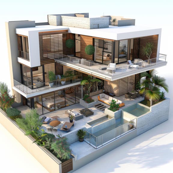 Modern Multi-Level House Exterior Design Generated Using AI. Stock ...