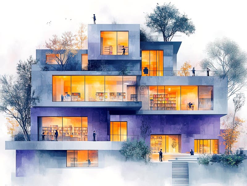 A Modern, Multi-level House with Large Windows and Terraces Perched on ...