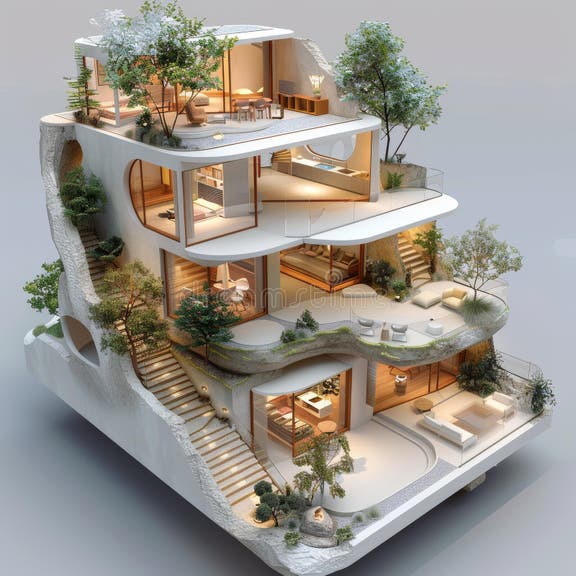 Modern Multi-Level House with Lush Gardens Generated Using AI. Stock ...
