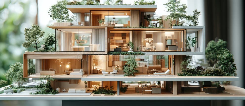 Modern Multi-level House Model with Interior Design and Green ...