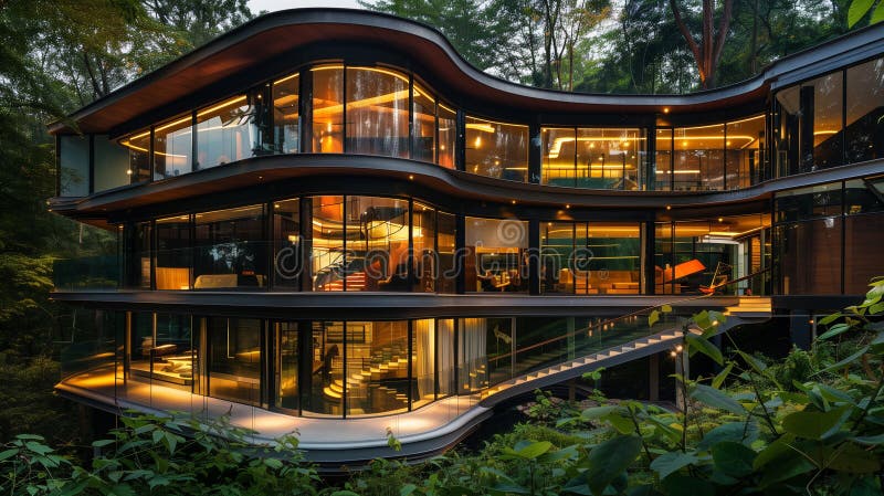 Modern Mansion with Panoramic Windows Surrounded by Nature. AI ...