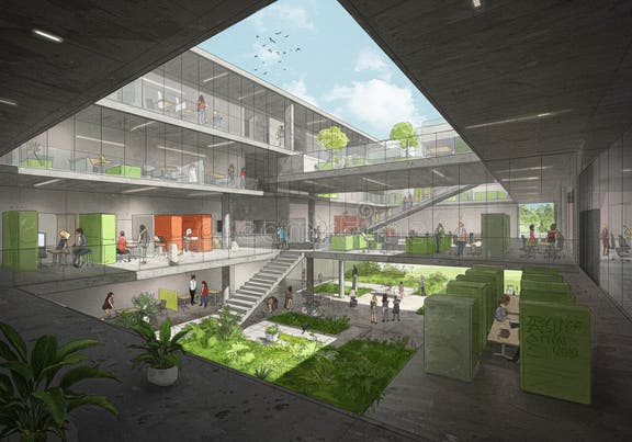 Modern Multi-level Office Building with an Open Courtyard Design ...