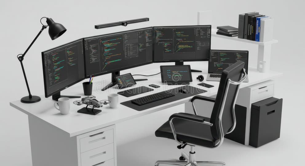 Modern Multi Monitor Workstation Setup Stock Illustration ...