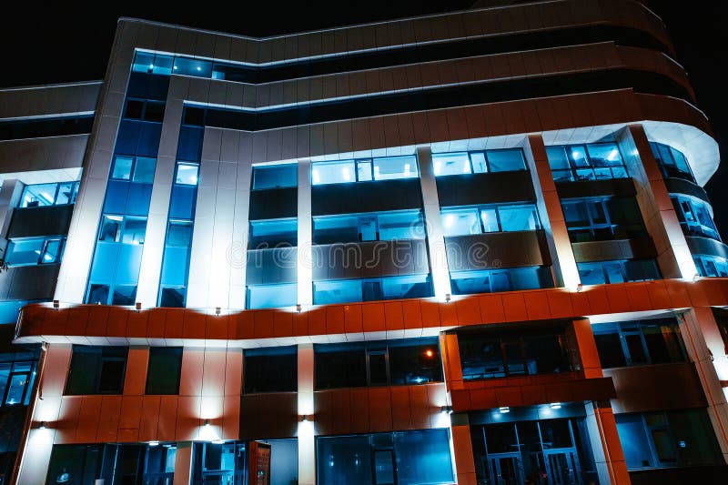 Modern Multi Storey Building with Night Illumination Stock Image ...