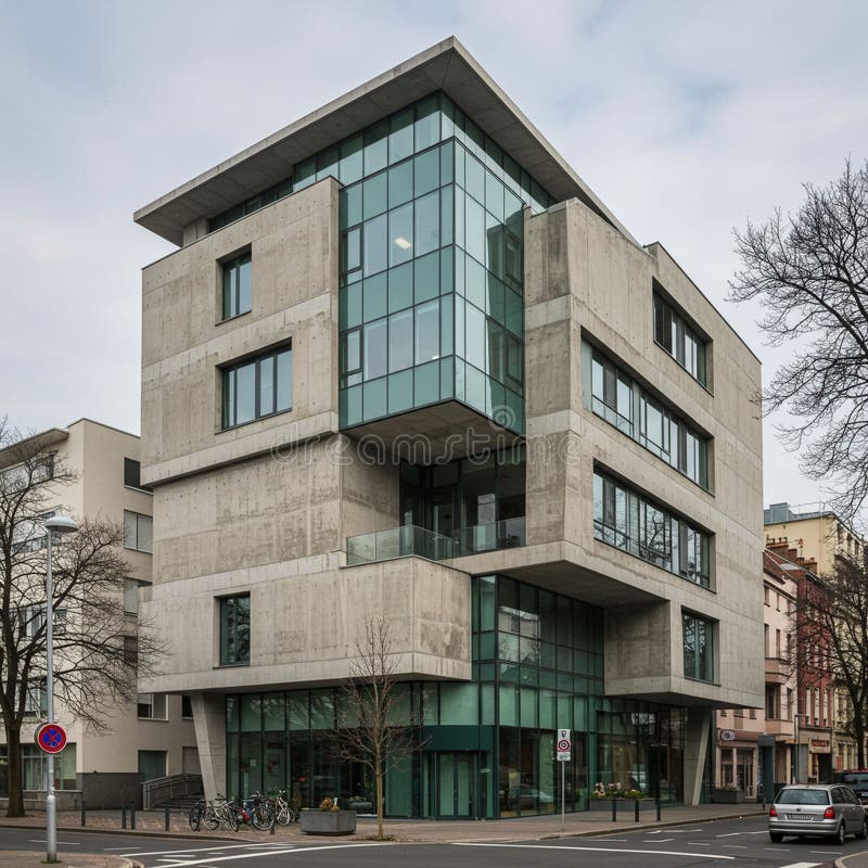Modern Multi-story Building with a Concrete Façade and Large Glass ...