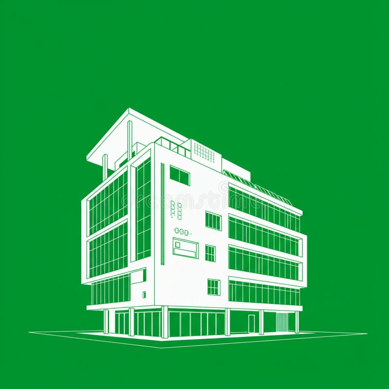 Modern Multi-story Building Design on a Green Background. the Structure ...