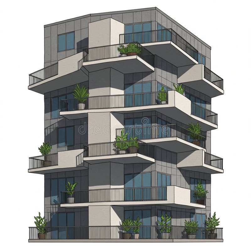 Modern Multi-story Building with Five Levels, Featuring Angular ...