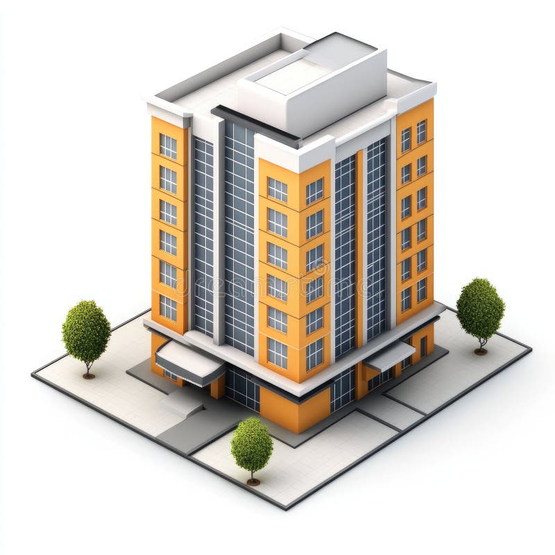 Modern Orange Office Building, Isometric View Stock Illustration ...