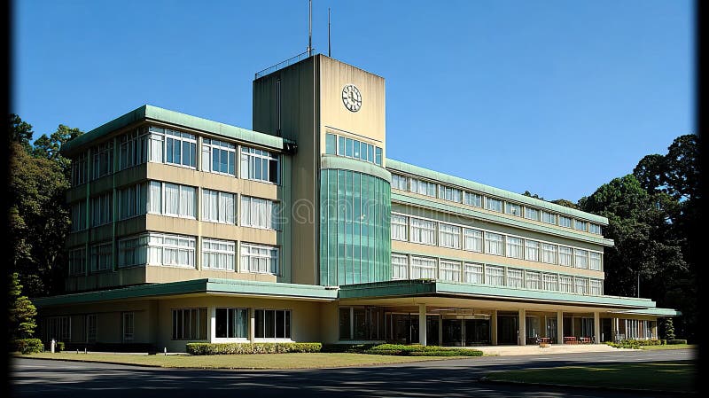 Modern, Multi-story Building with Large Windows and a Clock Tower Stock ...