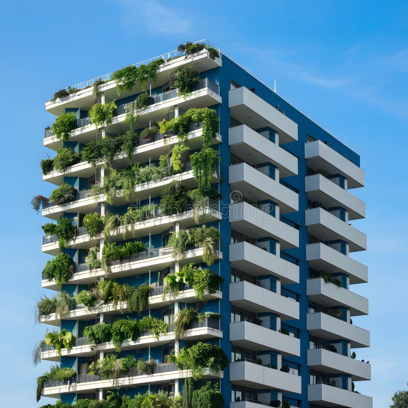 A Modern Multi Story Building with Lush Green Vertical Gardens and ...