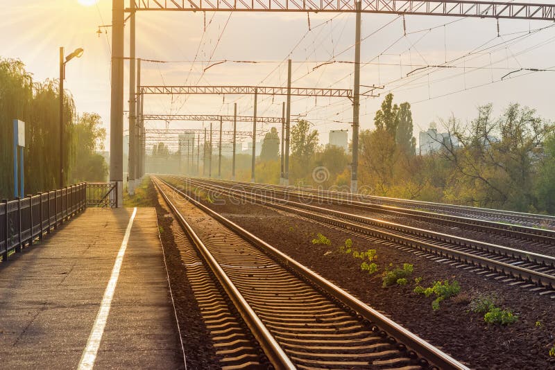 Railroad Track of Multi-track Railway Close-up Stock Photo - Image of ...