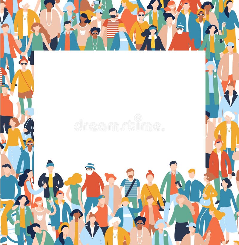 Modern Multicultural Society Concept with Crowd of People and Blank ...