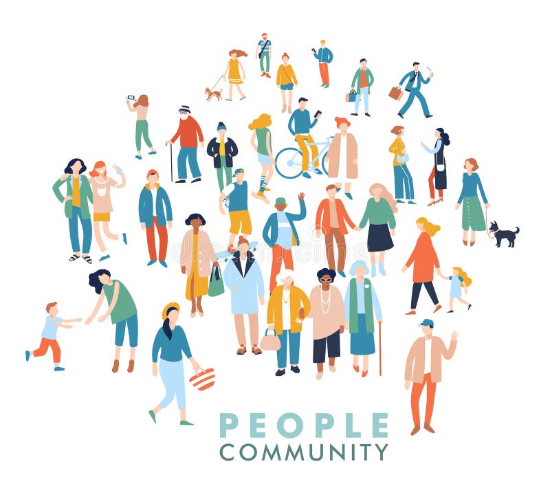 Modern Multicultural Society Concept with Crowd of People and Blank ...