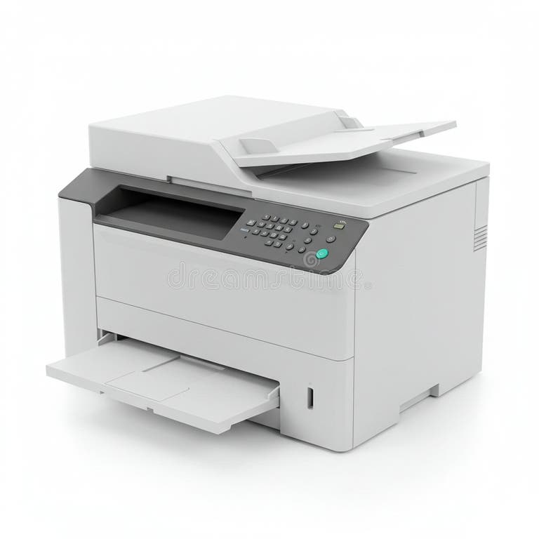 A Modern Multifunction Printer in a Light Gray Color. it Features a ...