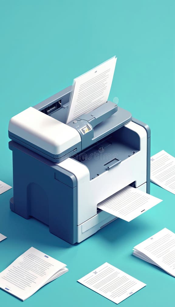 Modern Multifunctional Printer with Documents Surrounding. Device ...