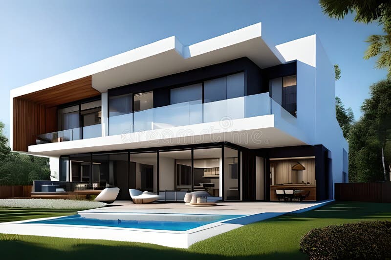 A Modern Multigenerational House with Dramatic Lighting Stock ...