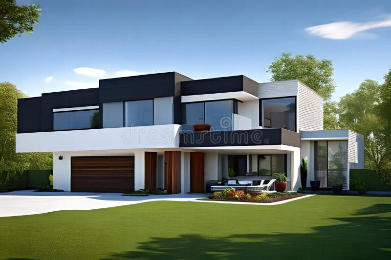 A Modern Multigenerational House with Dramatic Lighting Stock ...