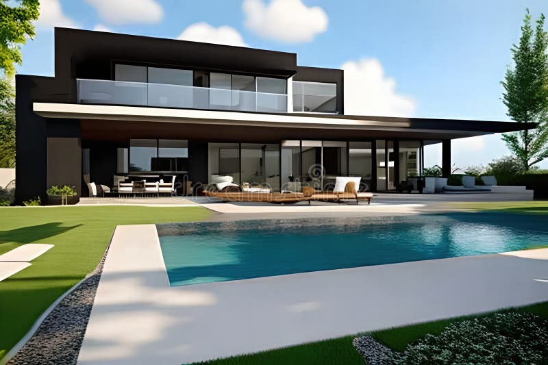 A Modern Multigenerational House with Dramatic Lighting Stock ...