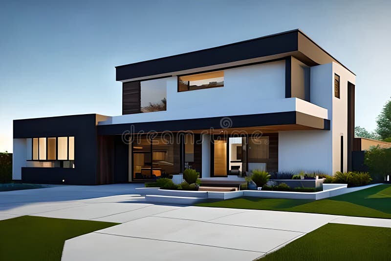 A Modern Multigenerational House with Dramatic Lighting Stock ...