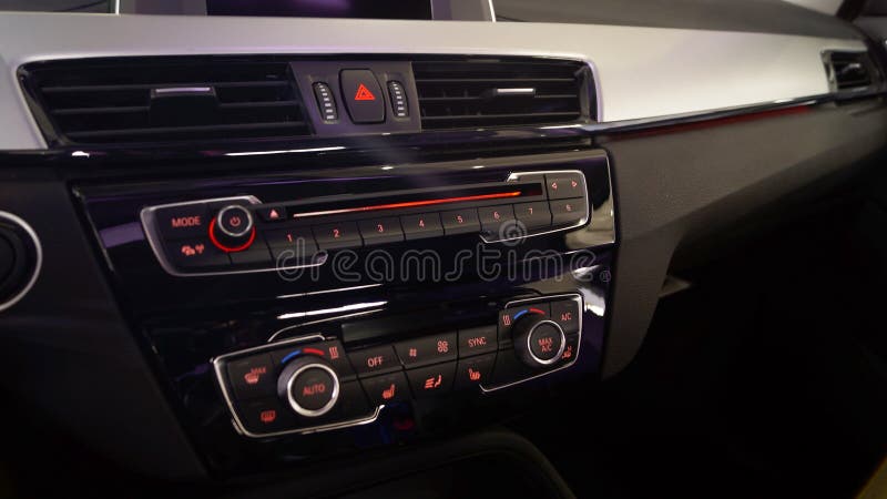 A Modern Multimedia Car Panel with Various Indicators Stock Photo ...