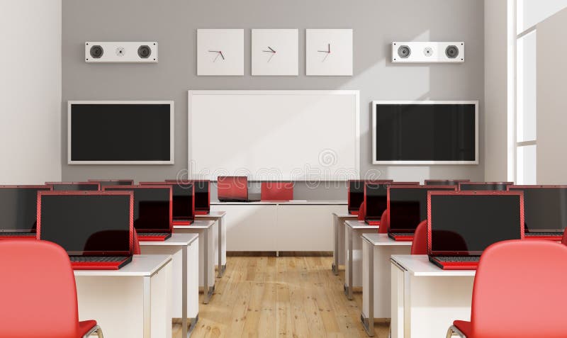 Multimedia Classroom without Student Stock Illustration - Illustration ...