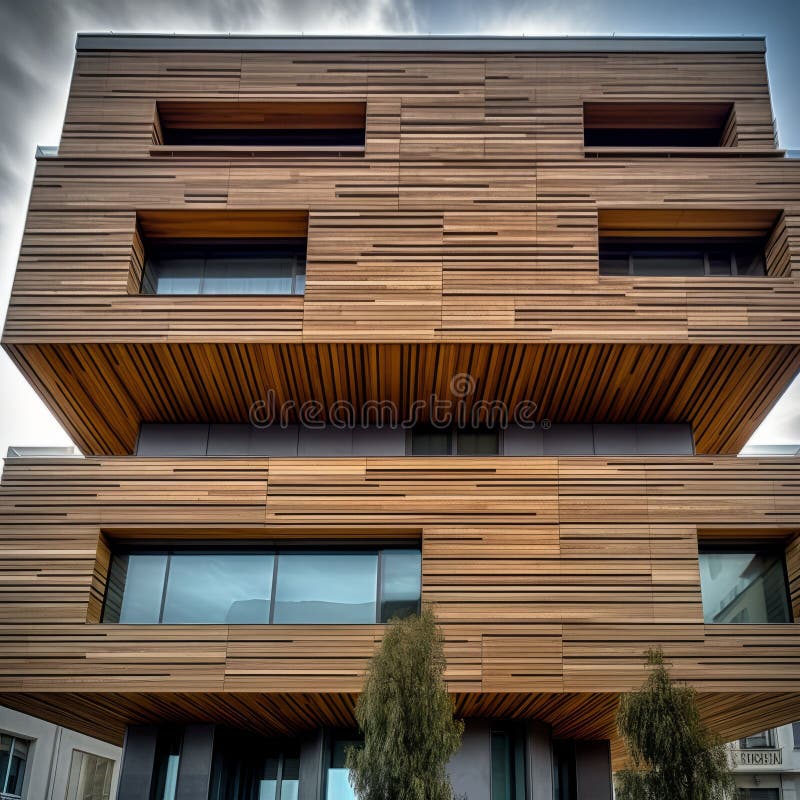 Modern Multistorey Building Featuring a Wooden Facade. AI-generated ...