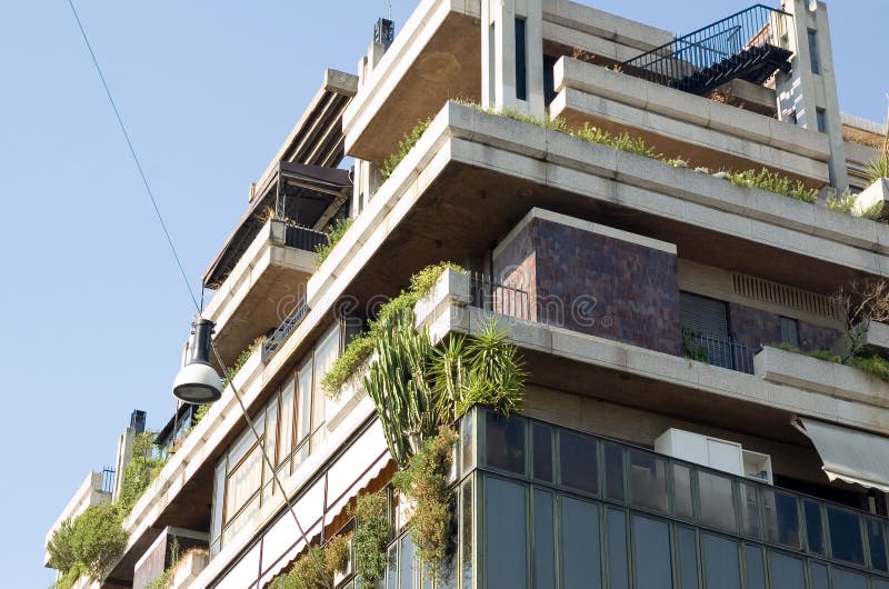 The Modern Multistorey Building, Plants on Balconi Stock Photo - Image ...
