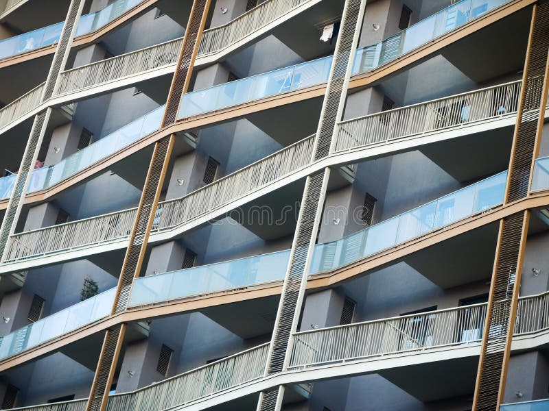 Modern Building Facade in Grey and Blue Stock Photo - Image of white ...