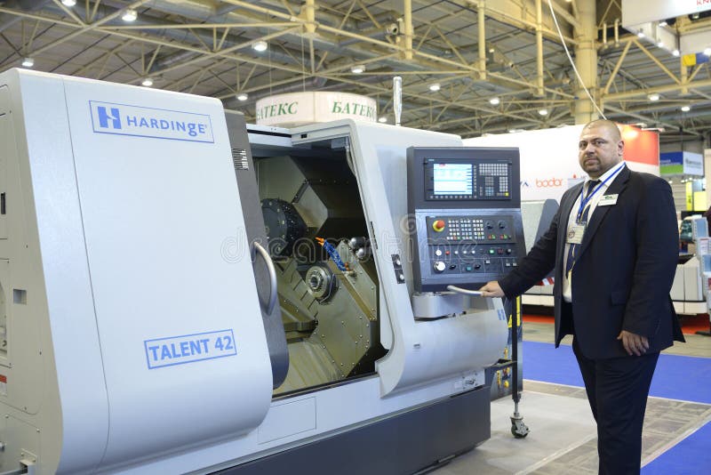Modern Multitasking CNC Lathe Made by Hardinge, Presented on Stand ...