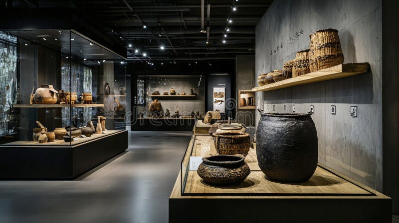 Modern Museum Displaying Ancient Artifacts and Tools Urban Setting ...