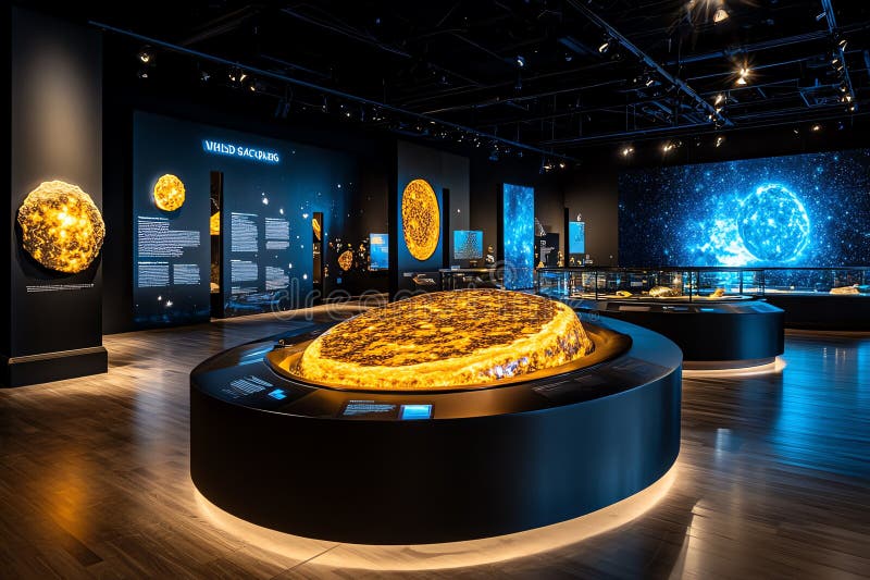 A Modern Museum Exhibit with Illuminated Artifacts and Displays. the ...