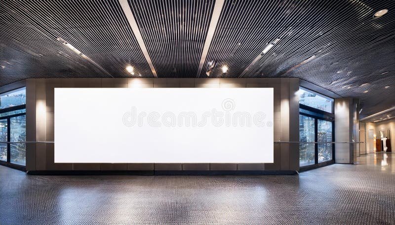 Modern Museum Interior with Illuminated Billboard Stock Image - Image ...