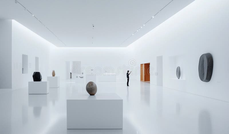 Modern Museum Scene with a Lone Visitor, Generative Ai Stock ...
