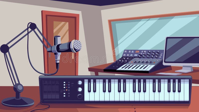 Modern Music Production Studio with Keyboard and Microphone Stock ...