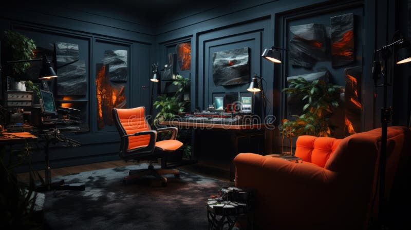 Modern Music Record Studio Control Desk with Laptop Screen Showing User ...