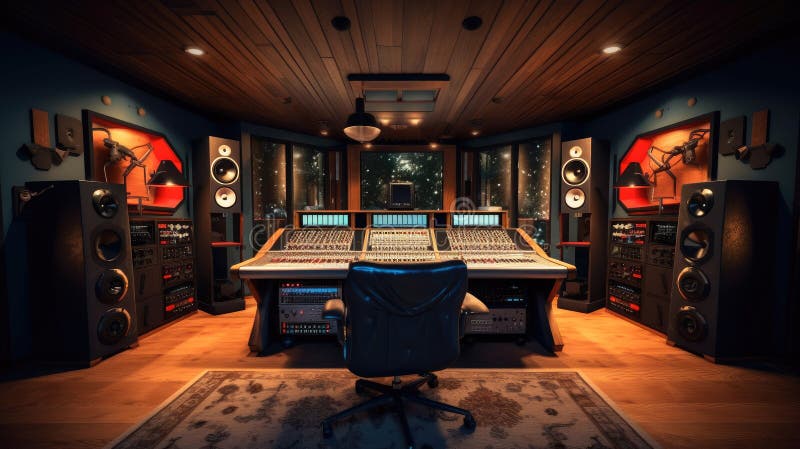 Modern Music Record Studio Control Room with Computer Screen Show User ...