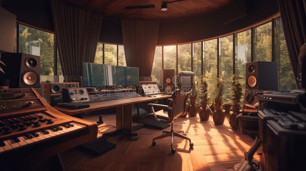 Modern Music Record Studio Control Room with Computer Screen Show User ...