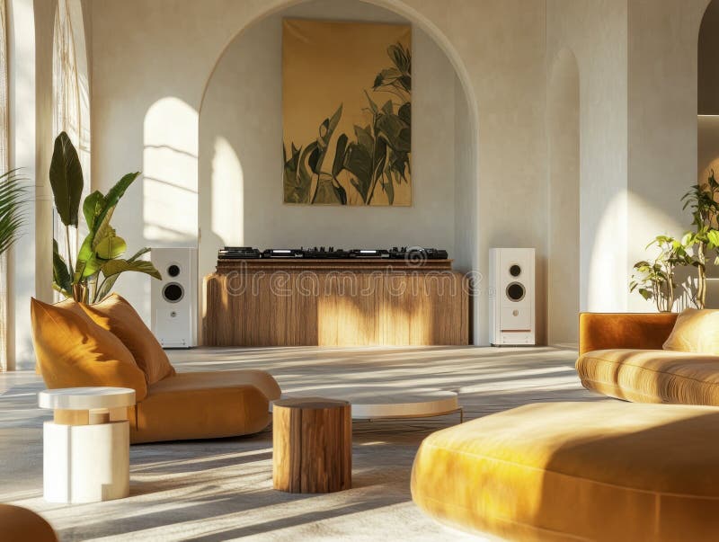 Modern Music Room with DJ Setup and Natural Decor Stock Illustration ...