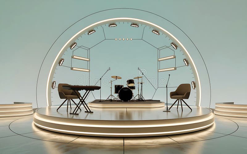 Modern Music Stage Design with Drum Set and Keyboard Stock Illustration ...