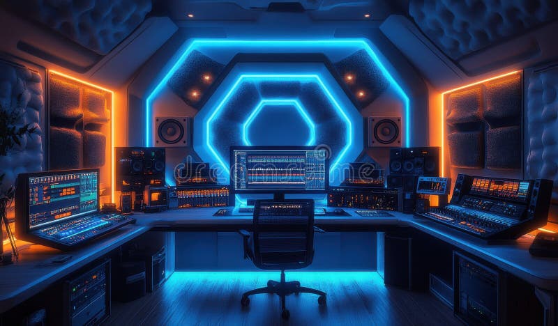 Modern Music Studio Interior Design Featuring Hexagonal Ceiling and ...