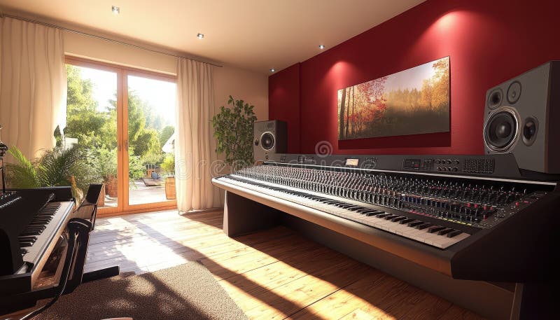 Modern Music Studio Interior with a Mixing Console and Sunlight in the ...