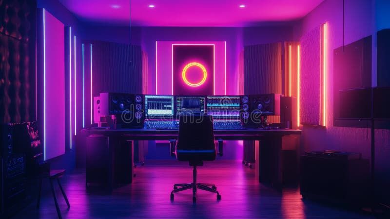 Modern Music Studio with Neon Lights and Professional Equipment a ...