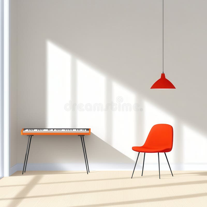 Modern Music Studio with Red Chair and Keyboard, Featuring Natural ...