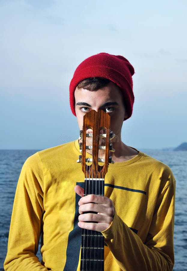 Modern Musician Posing with His Guitar Stock Image - Image of country ...